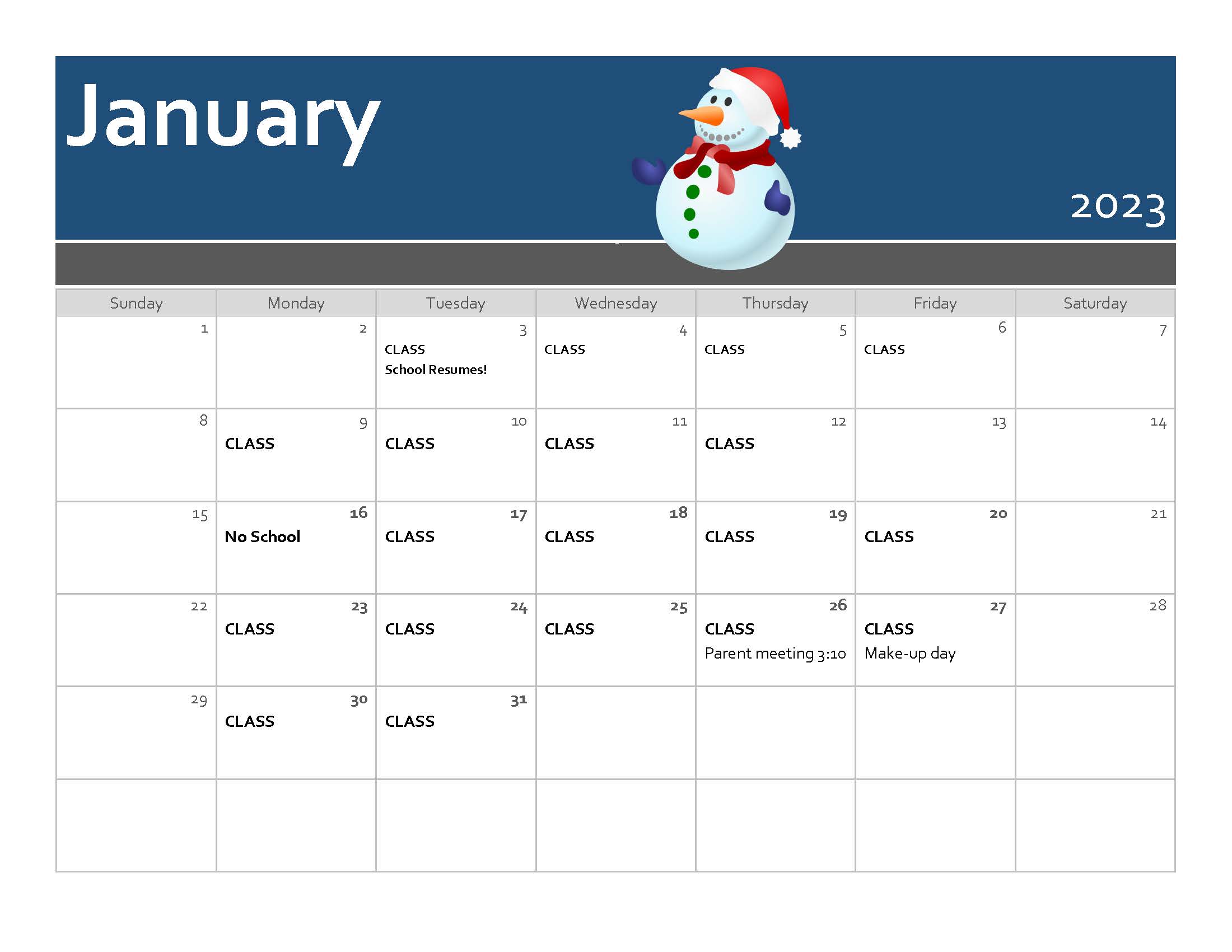 BW Jan calendar from Dani – Give Your Child a Head Start!